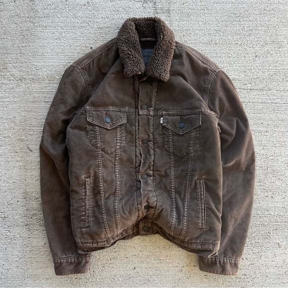 Levi's | Jackets & Coats | Levis Brown Corduroy Sherpa Jacket Coat Mens L Trucker Lined Vintage ...